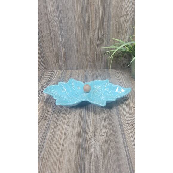 Vintage | Dining | Vintage Aqua Pottery Leaf Relish Tray Retro Divided ...